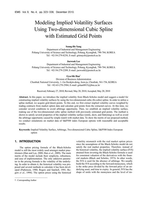 pdf modeling implied volatility surfaces using two dimensional cubic spline with estimated