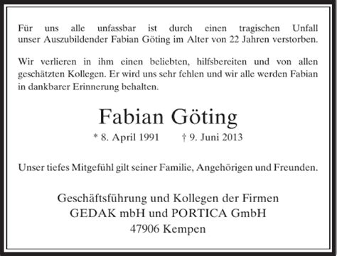 Alle Traueranzeigen F R Fabian G Ting Trauer Rp Online De