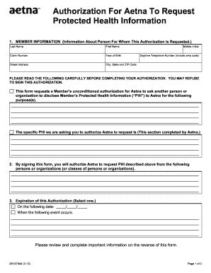Fillable Online Authorization For Aetna To Request Fax Email Print