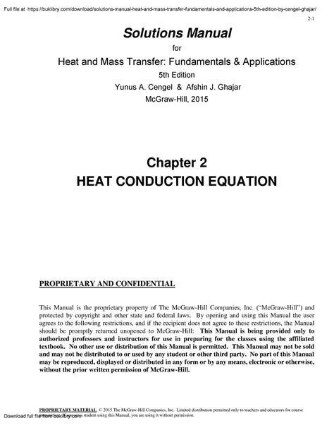 Solutions Manual Heat And Mass Transfer Proprietary Material