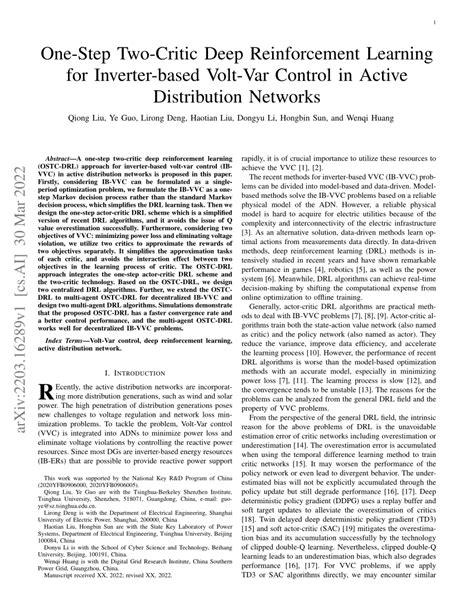 pdf one step two critic deep reinforcement learning for inverter based volt var control in