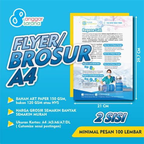 Jual BROSUR FLYER BAHAN ART PAPER 150 GSM 2 SISI UKURAN A4 Min 100