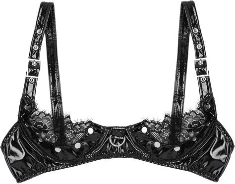 iixpin Damen Lack Leder BH Top Push UP Büstenhebe Bra Bustier Spitzen