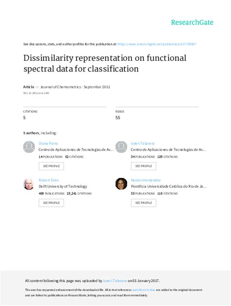 pdf dissimilarity representation on functional spectral data for classification noslen
