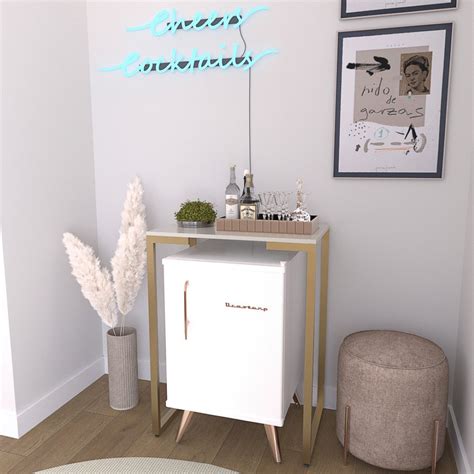Aparador Para Frigobar Adega Estilo Industrial Pé Dourado Off White
