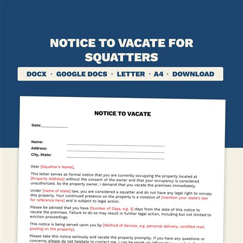 Notice To Vacate Squatter Unauthorized Occupancy Notice Illegal