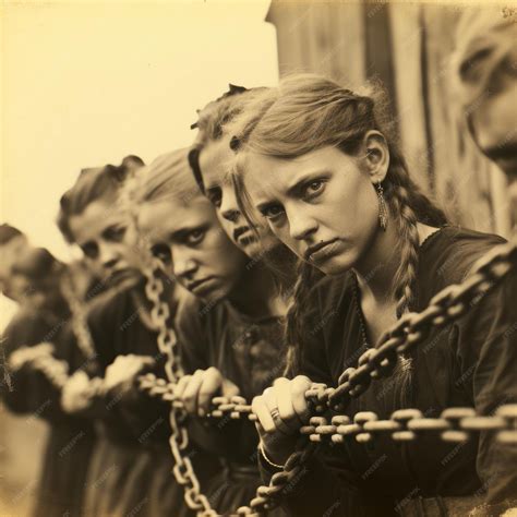 Premium Ai Image Beautiful Girls Hostages Captives Slaves In Shackles And Chains Work As
