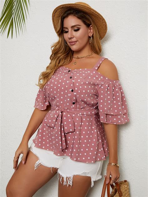 Polka Dot Belted Blouse Trendy Women S Fashion