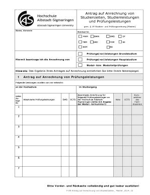 Ausfüllbar Online hs albsig Antrag auf Anrechnung von Fax Email Drucken