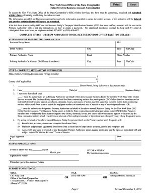Fillable Online Osc State Ny Business Account Authorization Form