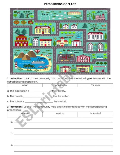 Prepositions Of Place Using A Community Map Esl Worksheet By Paump