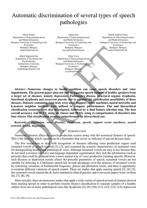 pdf automatic discrimination of several types of speech pathologies