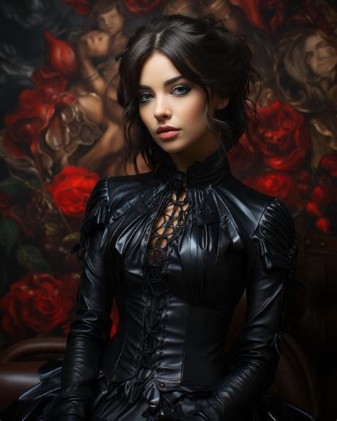 Premium AI Image A Woman In A Leather Dress