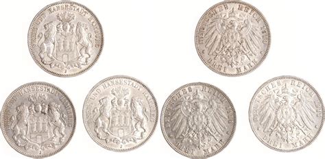 Hamburg 3 x 3 Mark 1910 J 1911 J 1914 J Sehr schön vorzüglich