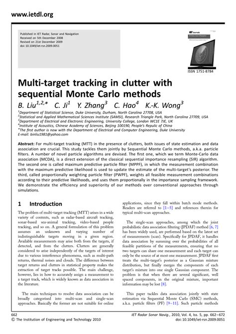 pdf multi target tracking in clutter with sequential monte carlo methods