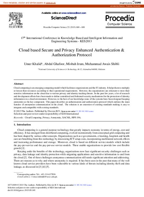 pdf cloud based secure and privacy enhanced authentication and authorization protocol umer
