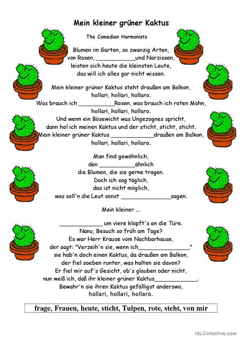 Mein kleiner grüner Kaktus Deutsch DAF Arbeitsblätter pdf doc