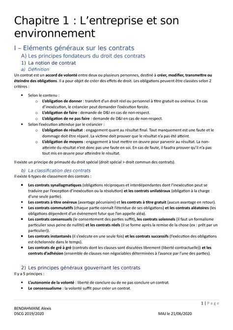 Chapitre L Entreprise Et Son Environnement Maj Le