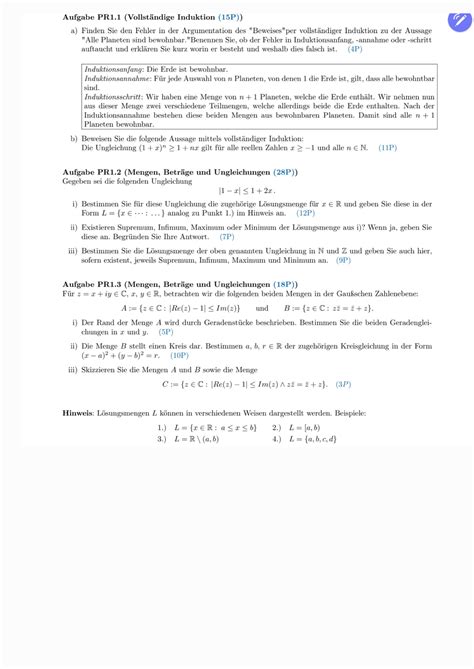 Übung 1 Induktion und Komplexe Zahlen Höhere Mathematik 1 Studocu