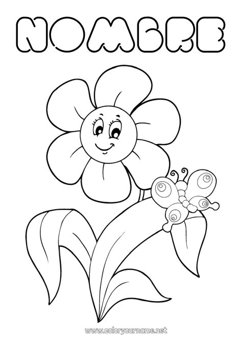 Nº de colorear 1209 Flores Primavera Mariposa
