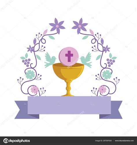 Première communion au calice avec couronne florale Vecteur par
