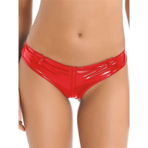 IEFIEL Mini String Cuir Femme Zip Ouvert Sexy Culotte Taille Basse