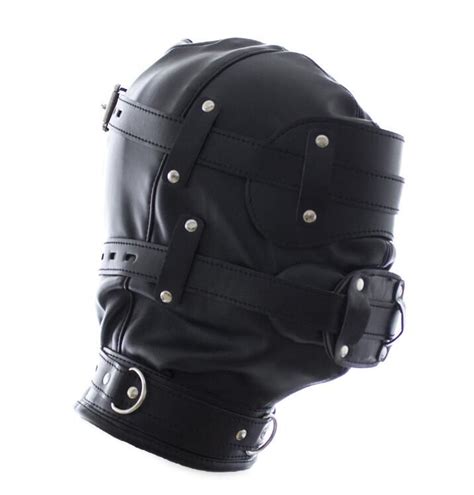 Hot New Open Mouth Gag Leather Full Gimp Hood Mask Padded Locking Eyes