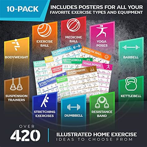 10 Pack Laminated Large Workout Poster Set Perfect Workout Posters
