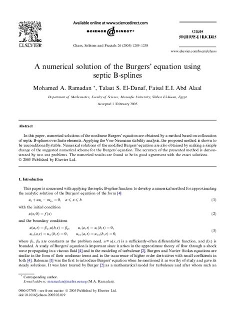 pdf a numerical solution of the burgers equation using septic b splines talaat eldanaf