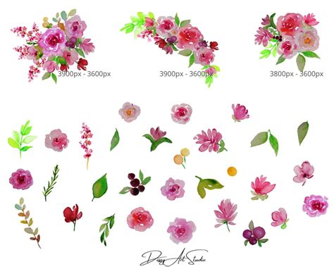 Watercolor Flowers Bouquets Clipart Bouquets PNG Weding Invitations