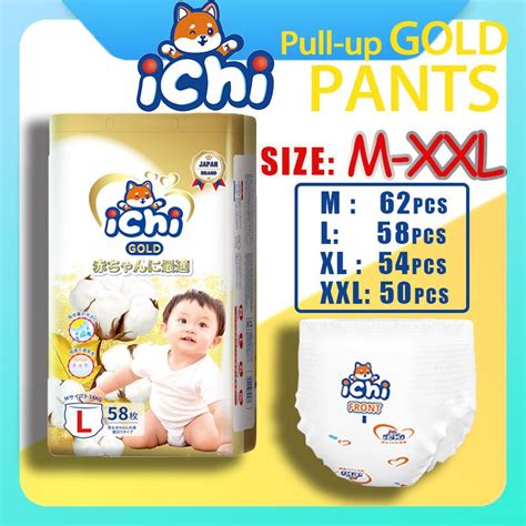 ICHI Diaper For Baby Pull Up Pants GOLD Pants 50pcs M L XL XXL 4 Size