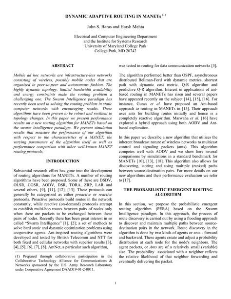 pdf dynamic adaptive routing in manets