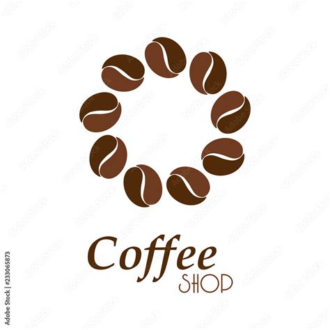 Logotipo abstracto con granos de café en círculo y texto Coffee Shop en