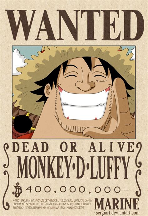 Monkey D Luffy Wanted Poster By Sergiart On Deviantart