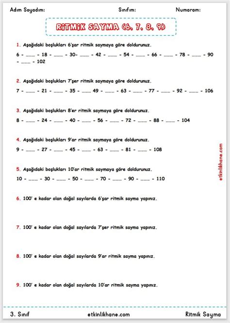 3 Sınıf Ritmik Sayma Etkinlikleri etkinlikhane 3 sınıf matematik