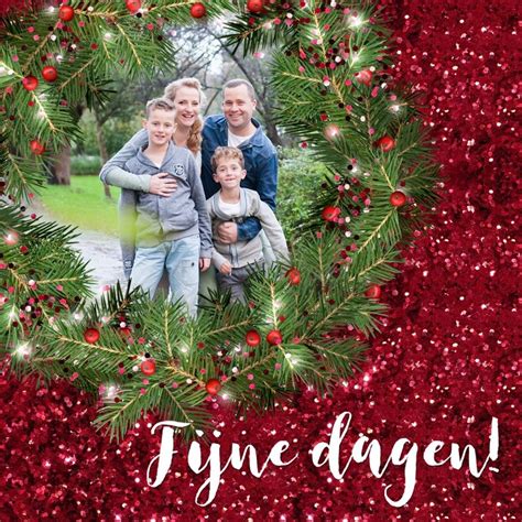 Kerstkaart Met Foto Kerstkrans En Rode Glitter Kaartje2go