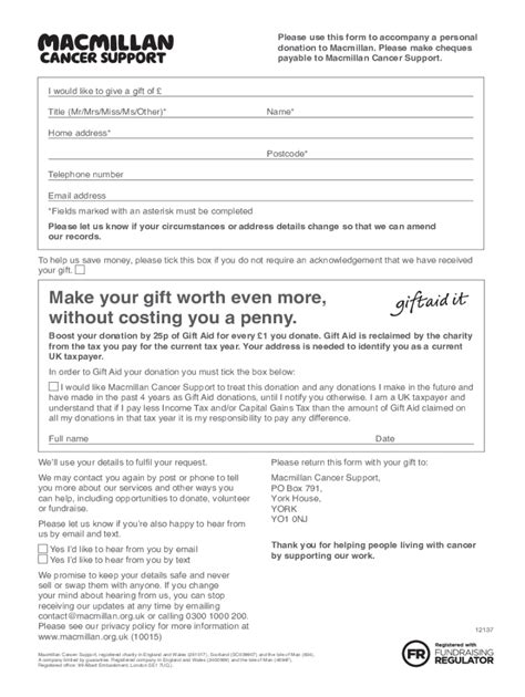 Fillable Online Macmillan Org Personal Donation Form PDF Macmillan