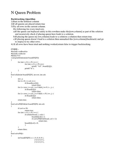 n queen problem backtracking algorithm pdf discrete mathematics formalism deductive