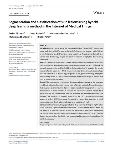 pdf segmentation and classification of skin lesions using hybrid deep learning method in the