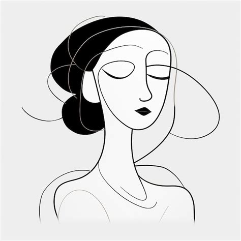 Um Desenho De Uma Mulher Cabelos Longos E Um Desenho Em Preto E