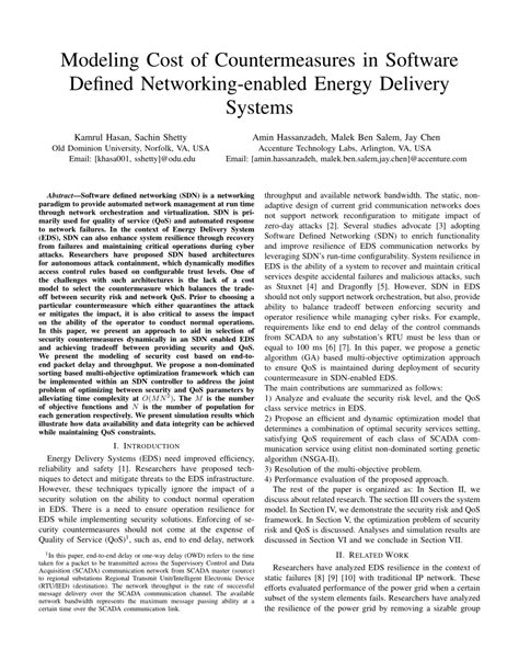 pdf modeling cost of countermeasures in software defined networking enabled energy delivery system