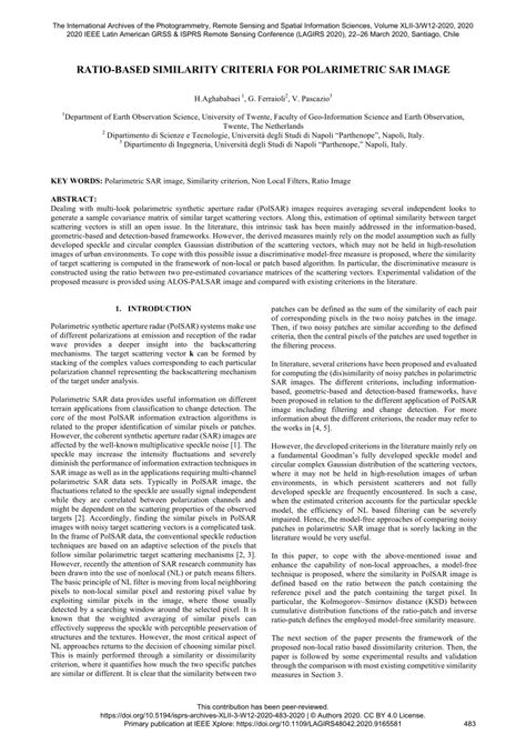 pdf ratio based similarity criteria for polarimetric sar image