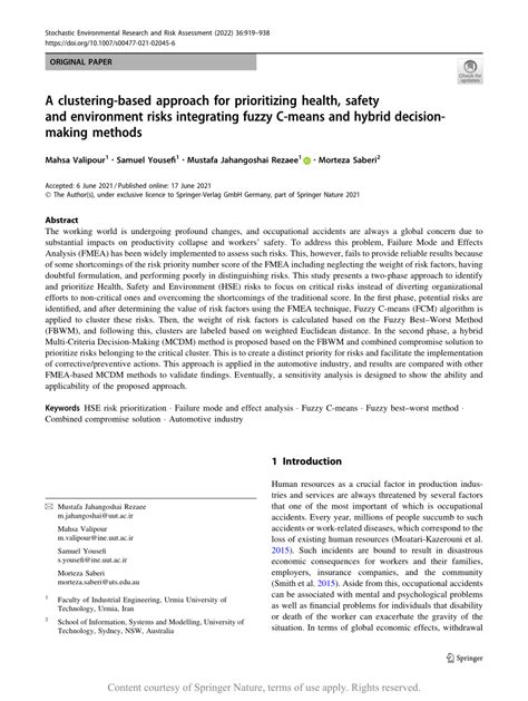 a clustering based approach for prioritizing health safety and environment risks integrating