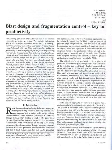 pdf blast design and fragmentation control key to productivity