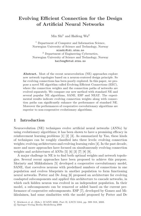 pdf evolving efficient connection for the design of artificial neural networks