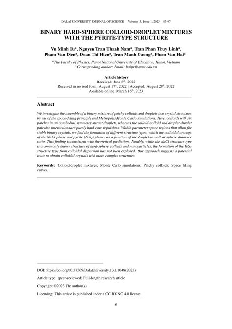 pdf binary hard sphere colloid droplet mixtures with the pyrite type structure
