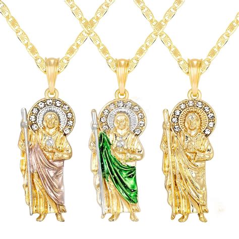 San Judas Tadeo Medalla Saint Jude Necklace Gold Plated Oro Laminado