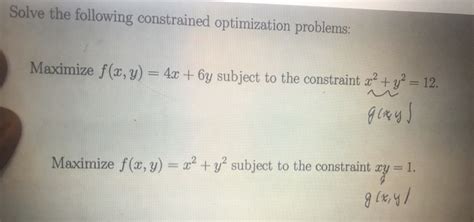 solved solve the following constrained optimization