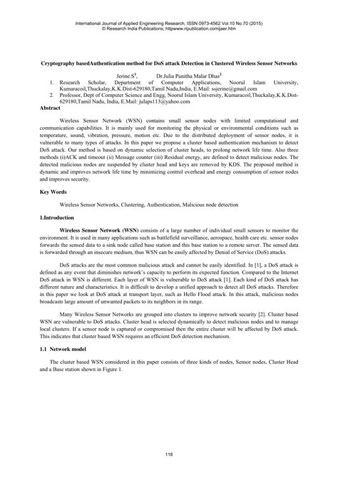 pdf cryptography based authentication method for dos attack detection in clustered wireless