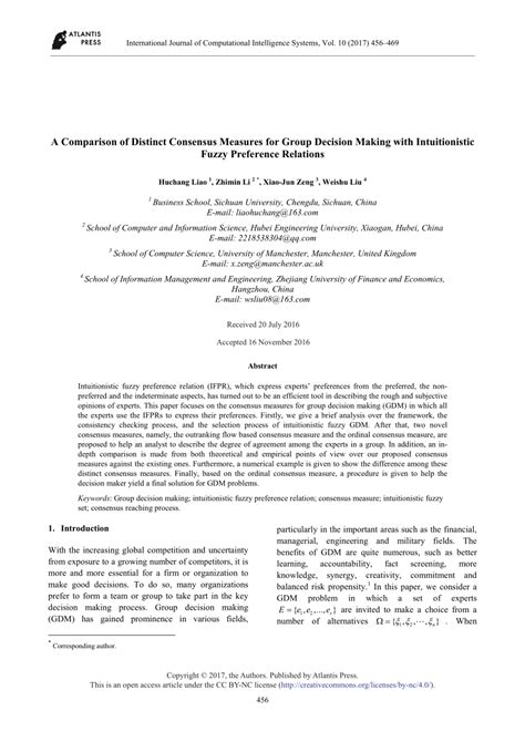 pdf a comparison of distinct consensus measures for group decision making with intuitionistic